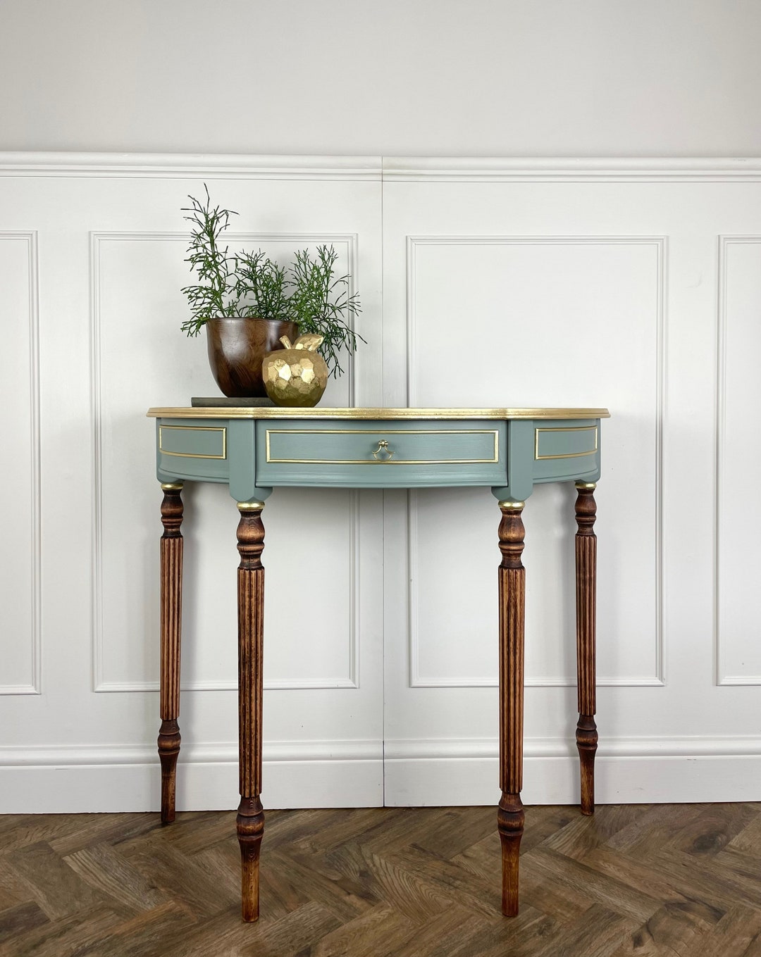 Vintage Green Console Table, Painted Demi Lune Hallway Table, Painted ...