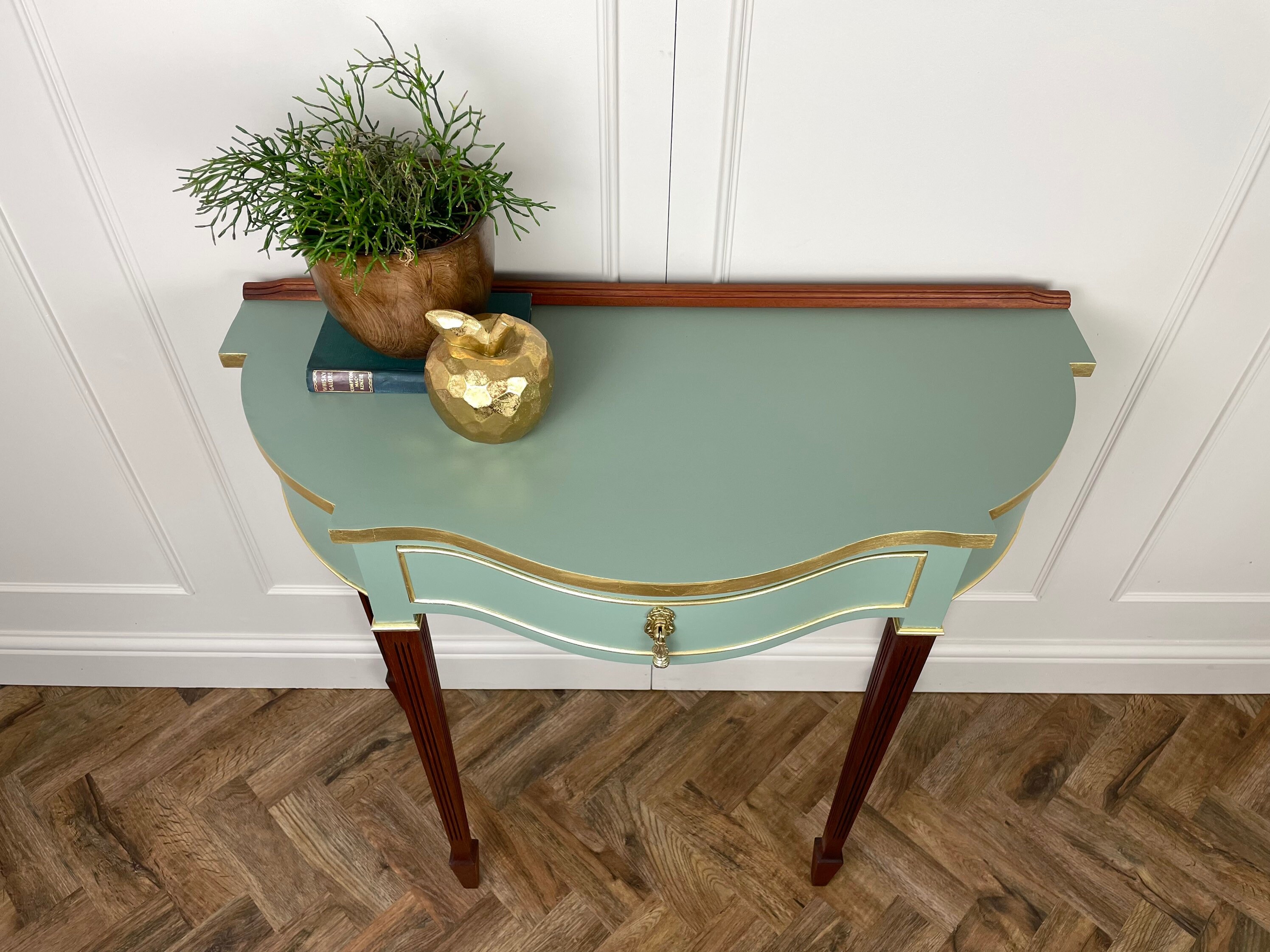 Vintage Sage Green Painted Console Table Slim Demi Lune - Etsy