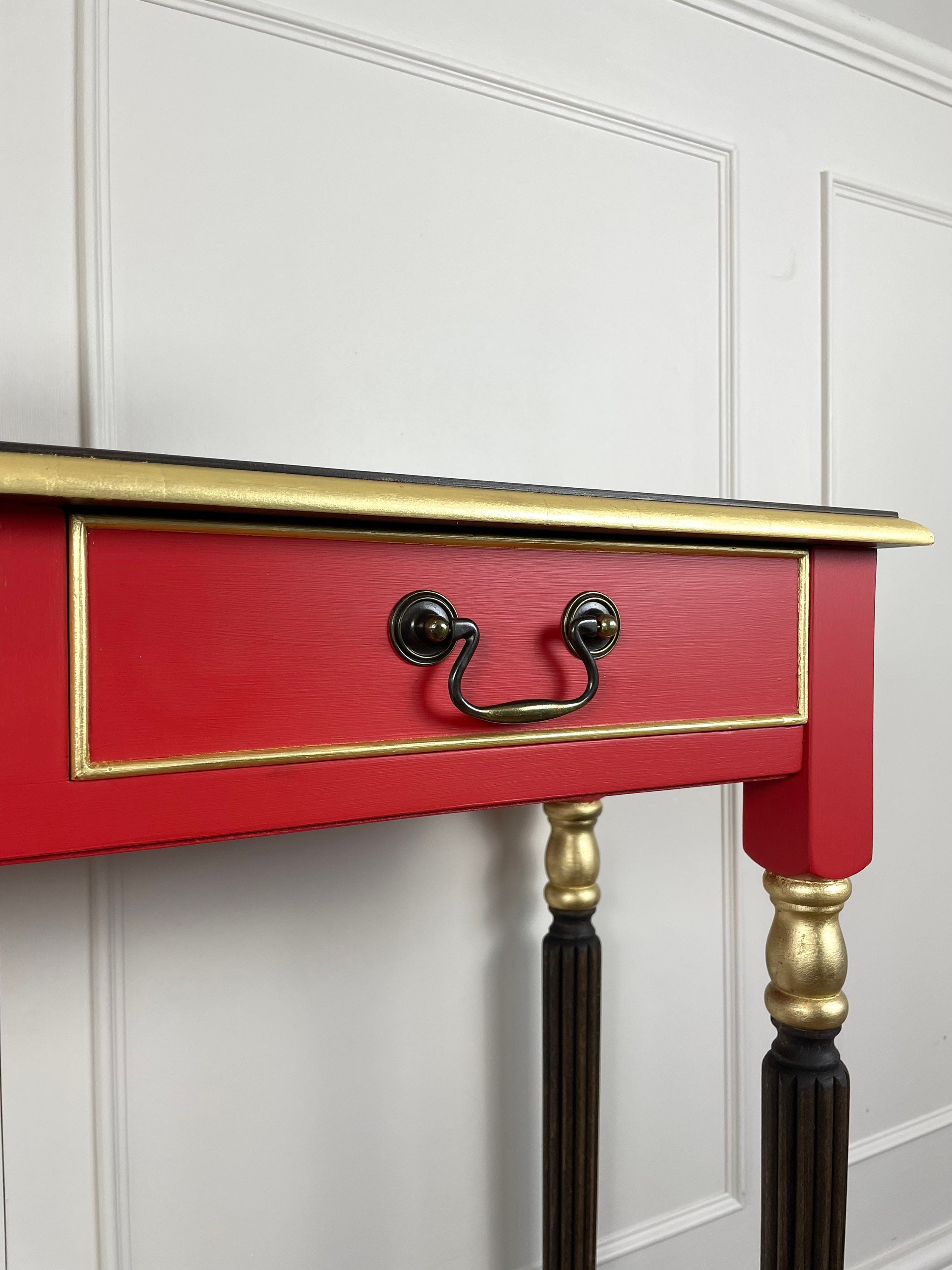 Regency Style Console Table Vintage Red Side Table Gold Leaf - Etsy