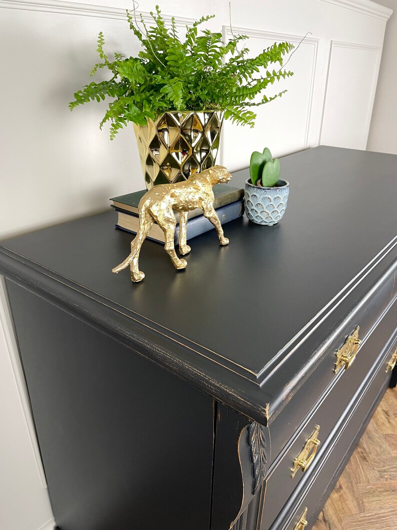Vintage Black Painted Chest of Drawers Carved Detailed - Etsy