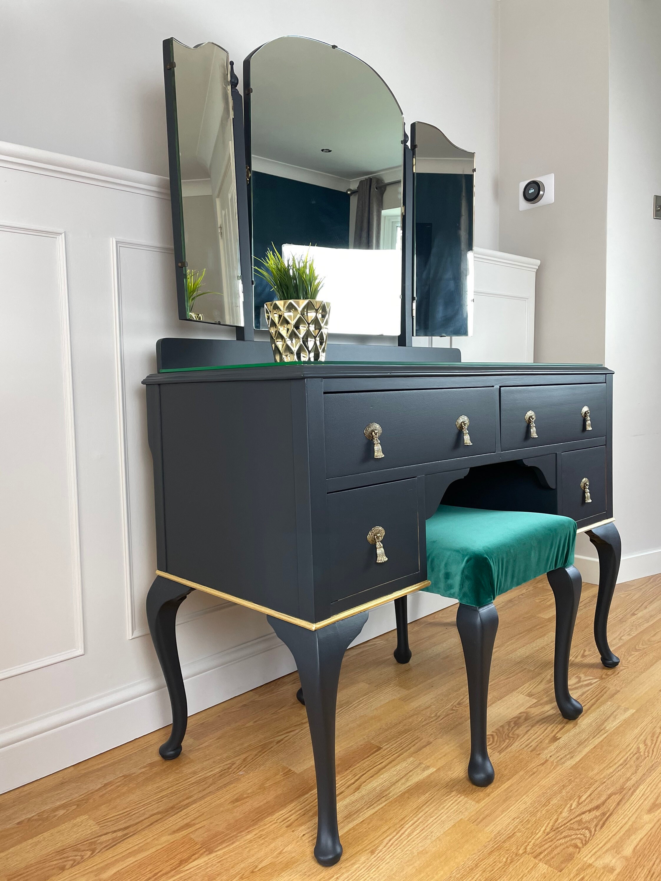 Vintage Dressing Table, Dark Grey Bedroom Stool, Grey Dressing Table ...