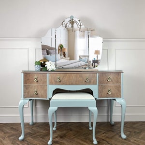 Vintage Blue Dressing Table Set, 1940s Bedroom Furniture, Painted to ...