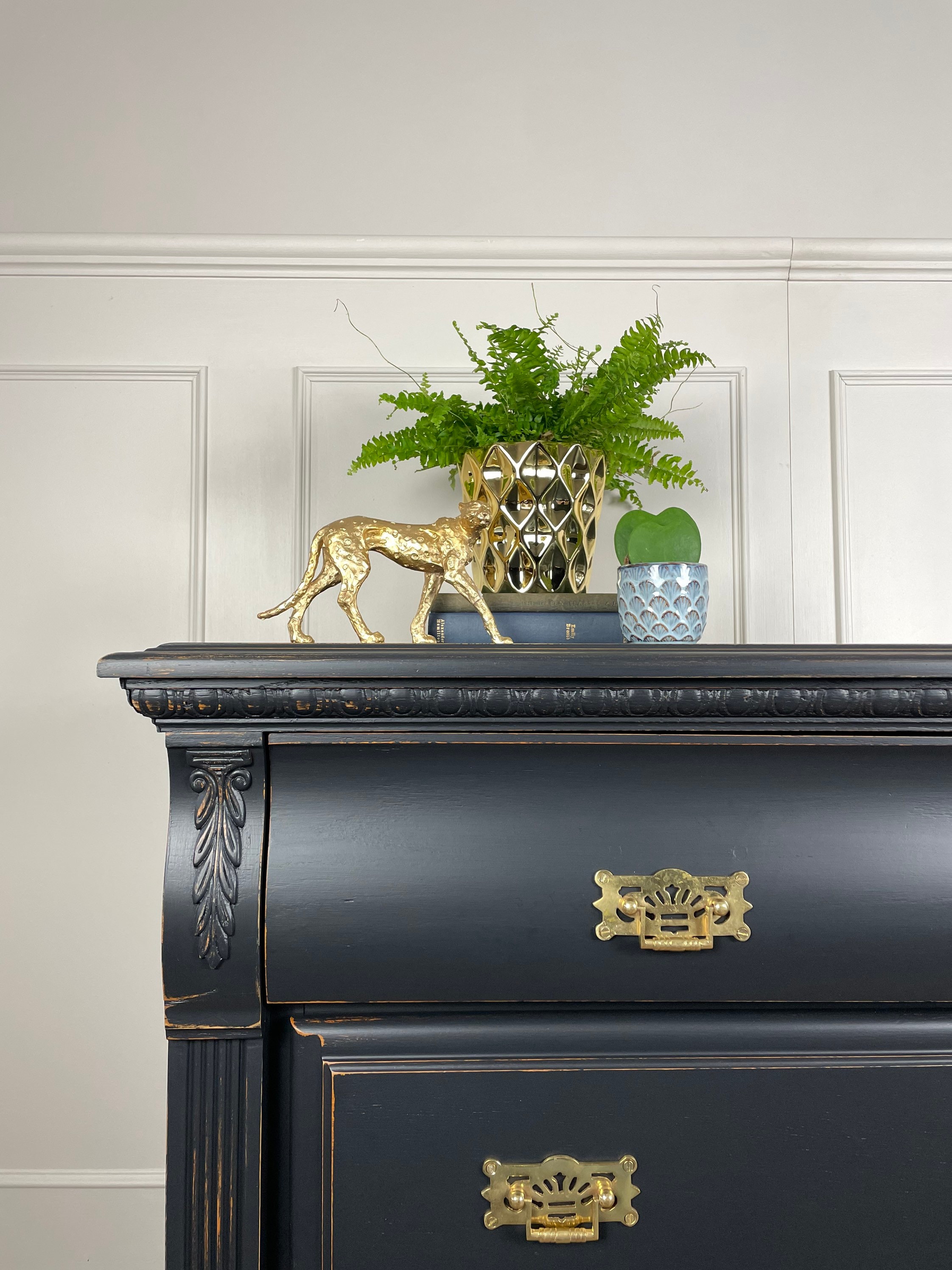 Vintage Black Painted Chest of Drawers Carved Detailed - Etsy UK