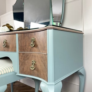Vintage Blue Dressing Table Set, 1940s Bedroom Furniture, Painted to ...