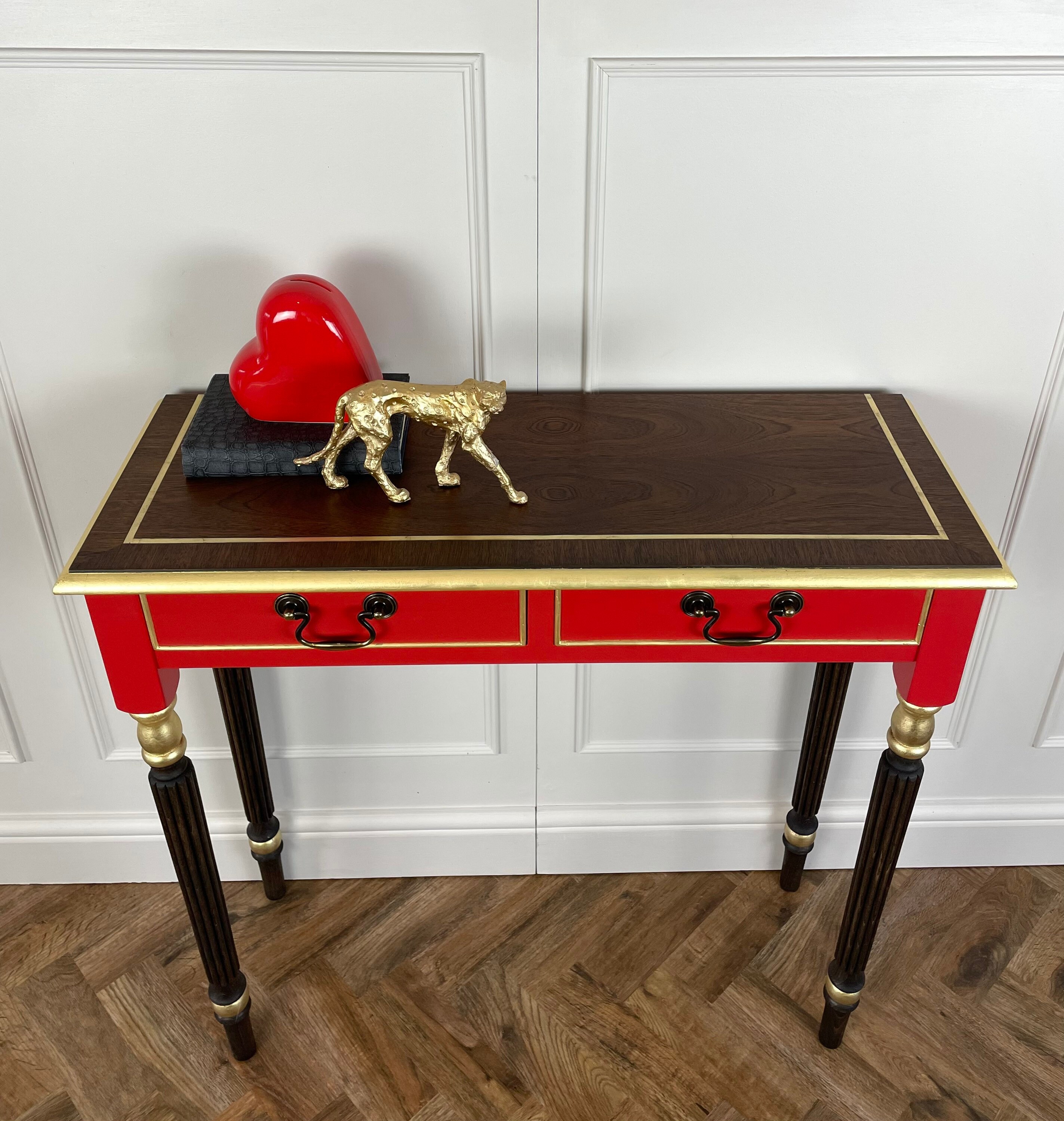 Regency Style Console Table Vintage Red Side Table Gold Leaf - Etsy UK