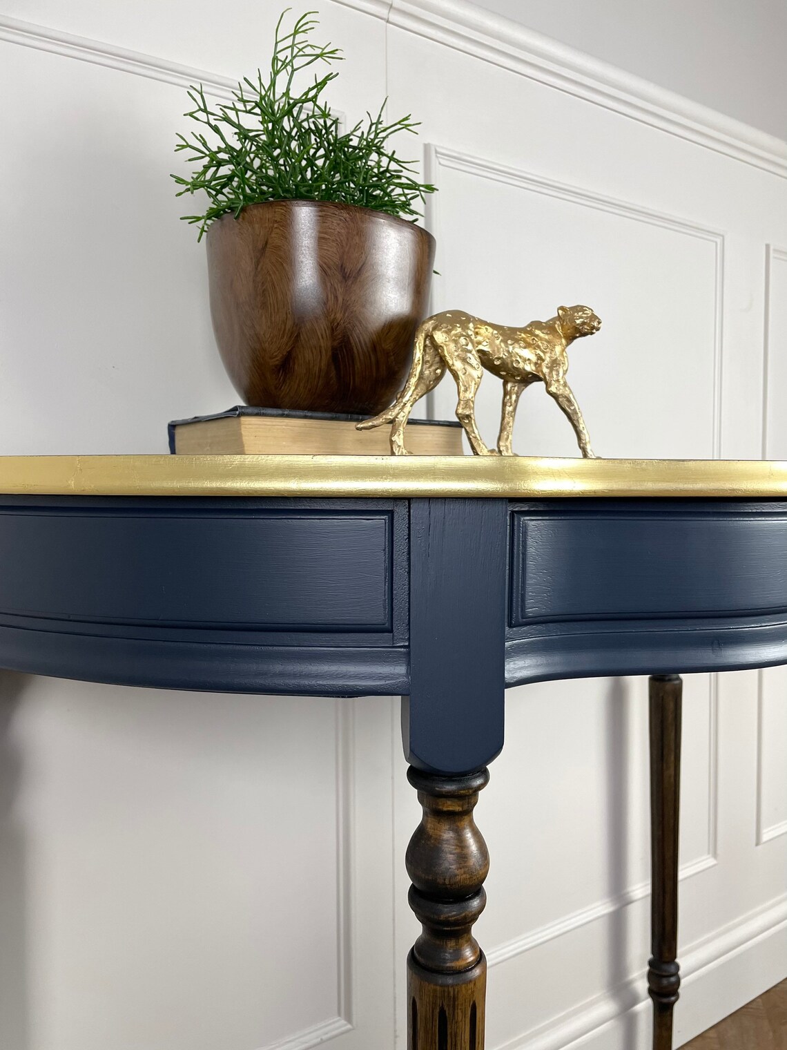 Blue Painted Demi Lune Table Vintage Console Table Gold Leaf - Etsy