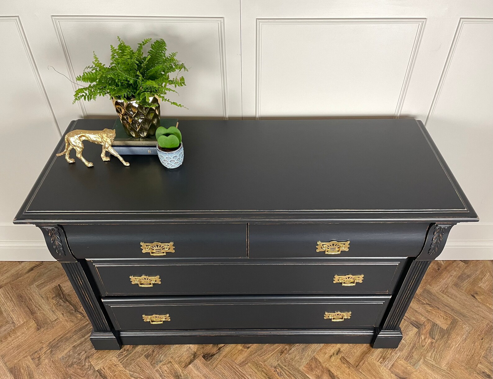 Vintage Black Painted Chest of Drawers Carved Detailed - Etsy