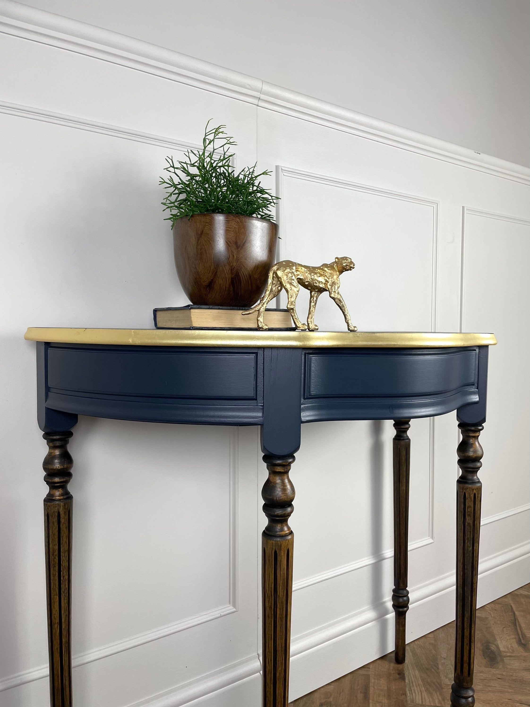 Blue Painted Demi Lune Table Vintage Console Table Gold Leaf | Etsy UK