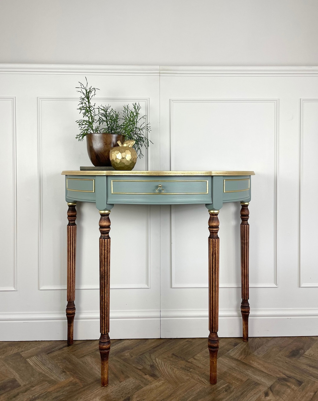 Vintage Green Console Table, Painted Demi Lune Hallway Table, Painted ...