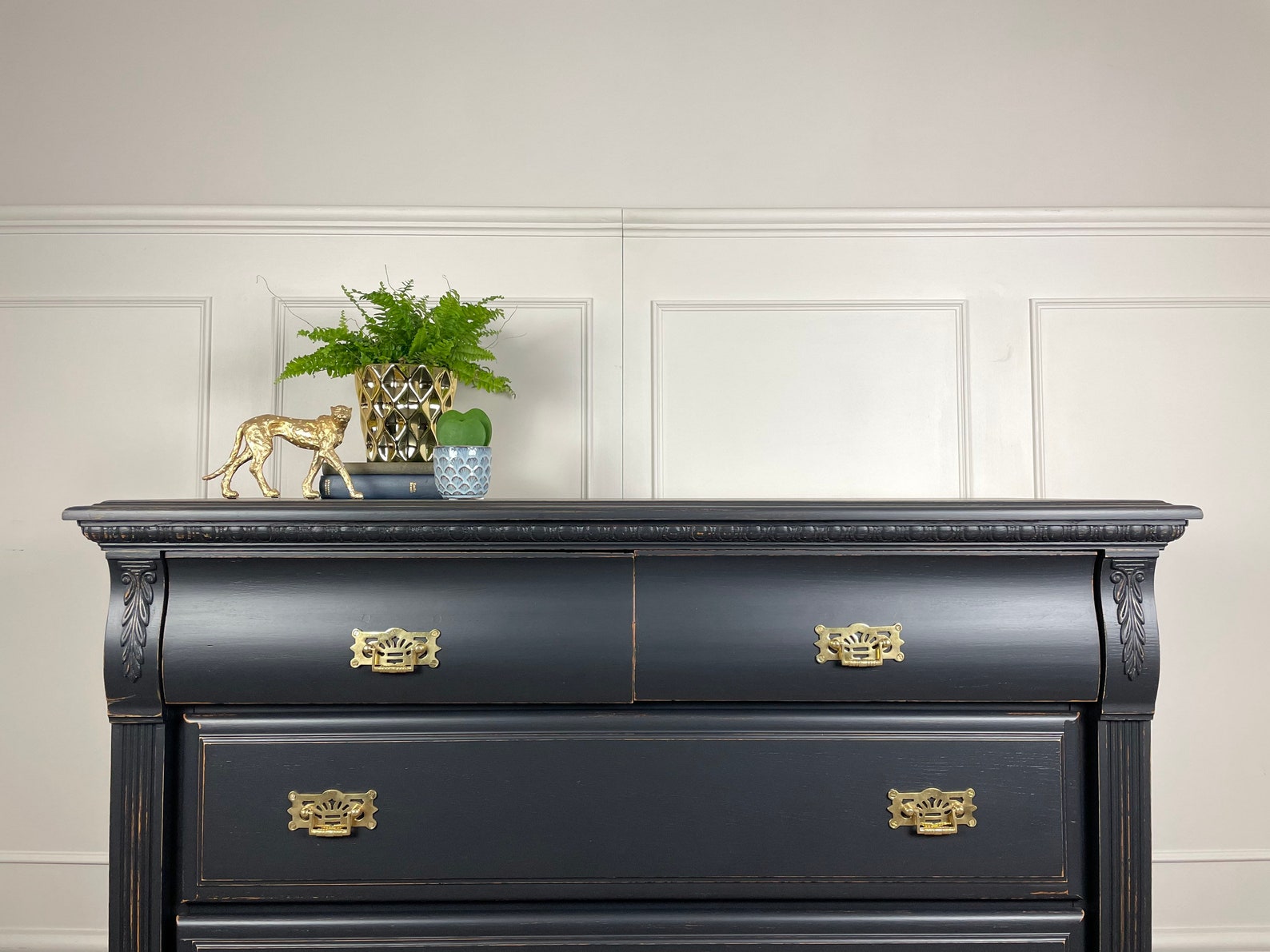 Vintage Black Painted Chest of Drawers Carved Detailed - Etsy UK