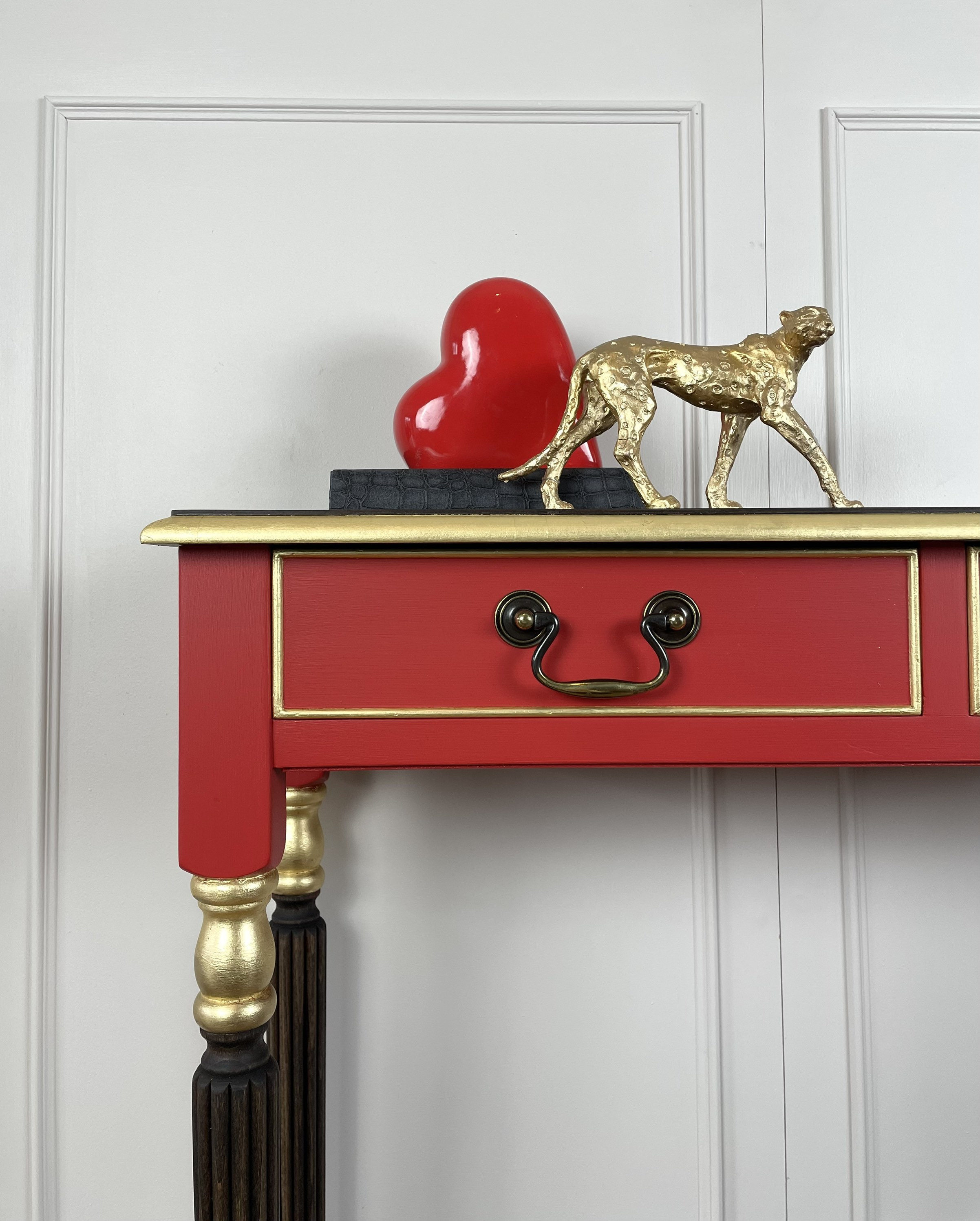 Regency Style Console Table Vintage Red Side Table Gold Leaf - Etsy