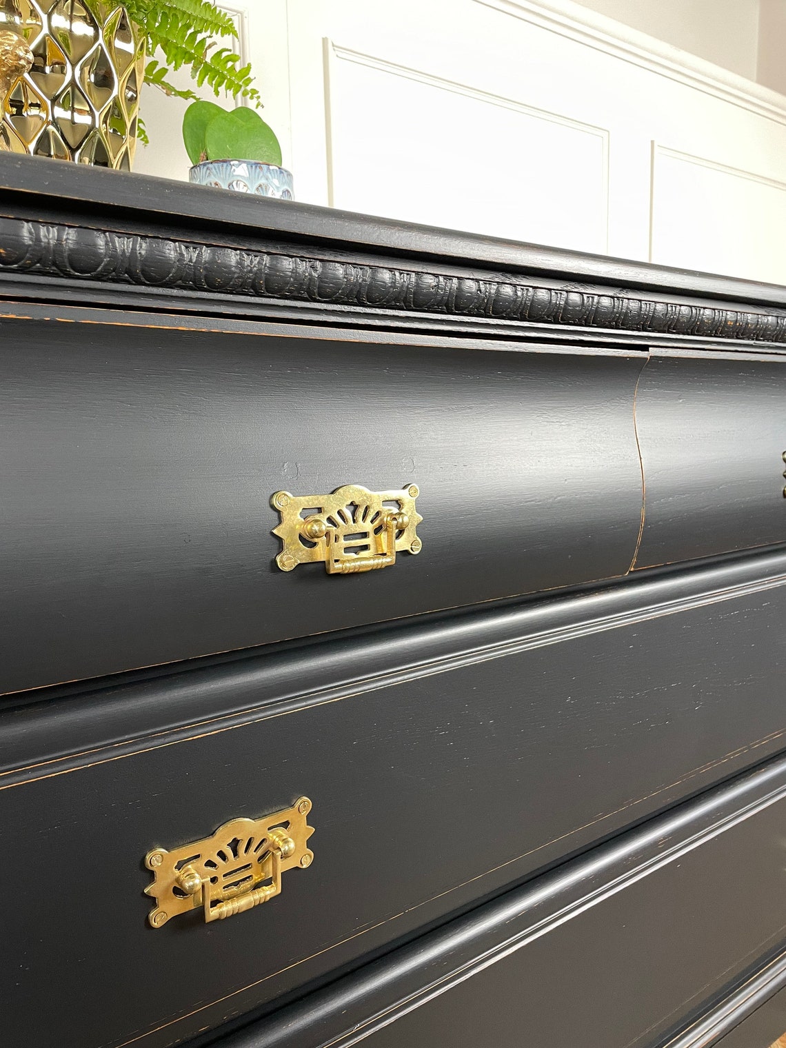 Vintage Black Painted Chest of Drawers Carved Detailed - Etsy