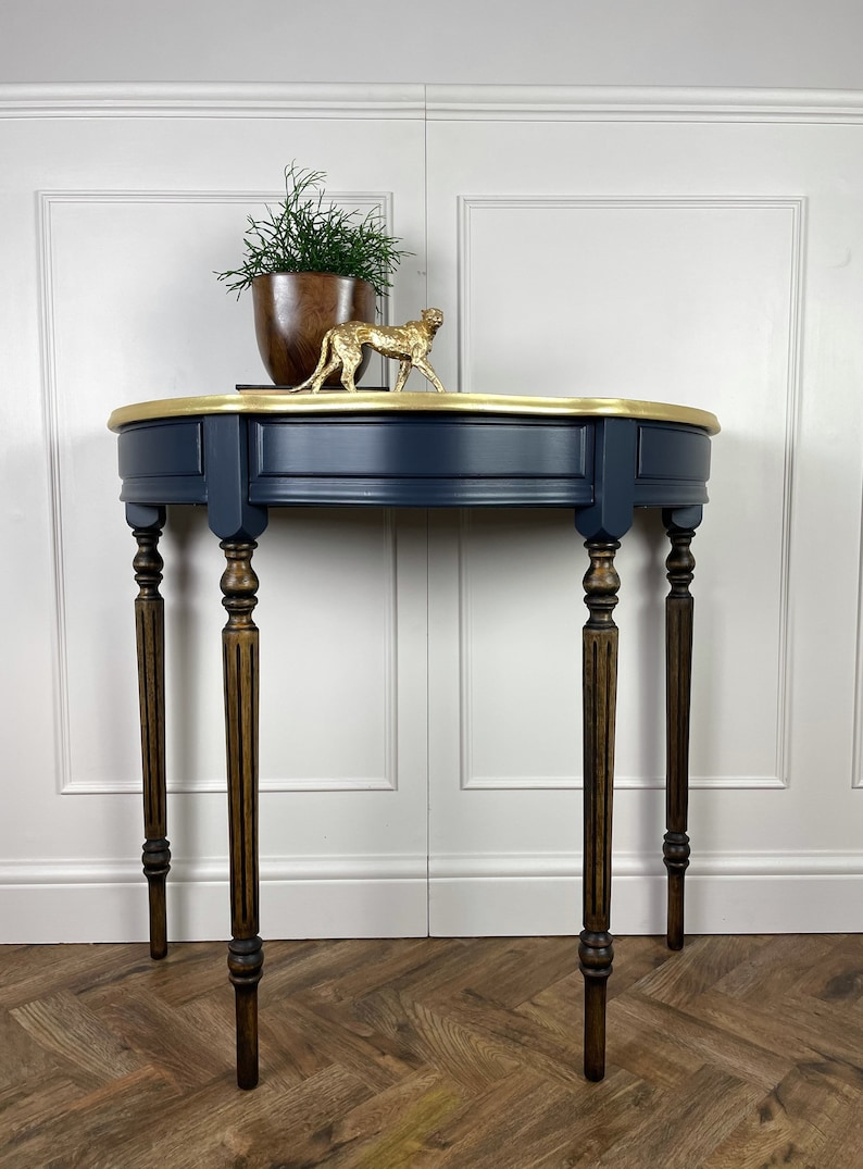 Blue Painted Demi Lune Table Vintage Console Table Gold Leaf | Etsy UK