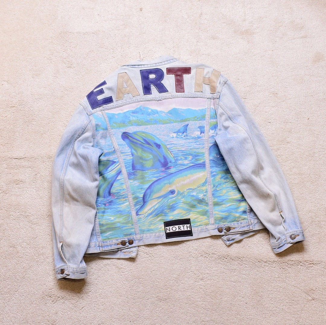 NORTH Reworked Distressed Earth Dolphin Denim Jacket Size Large - Etsy