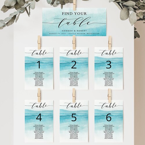 BEACH Wedding Seating Chart Template Printable Table - Etsy