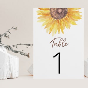 SUNFLOWER | Table Numbers, Printable Template, Wedding Table Numbers ...