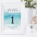 BEACH Wedding Table Numbers Template Printable Blue Water - Etsy
