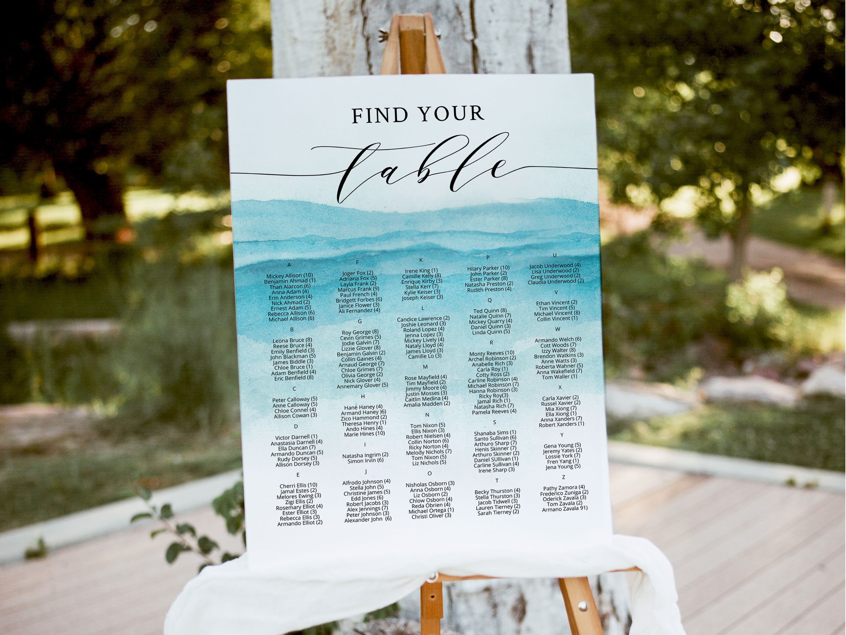 BEACH | Wedding Seating Chart Template, Printable, Alphabetical Order ...