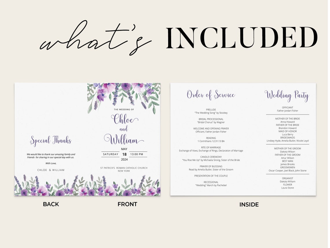 PURPLE Wedding Program Booklet Template Printable Lavender | Etsy