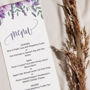 PURPLE Menu Card Template Printable Wedding Décor, Digital Download - Etsy