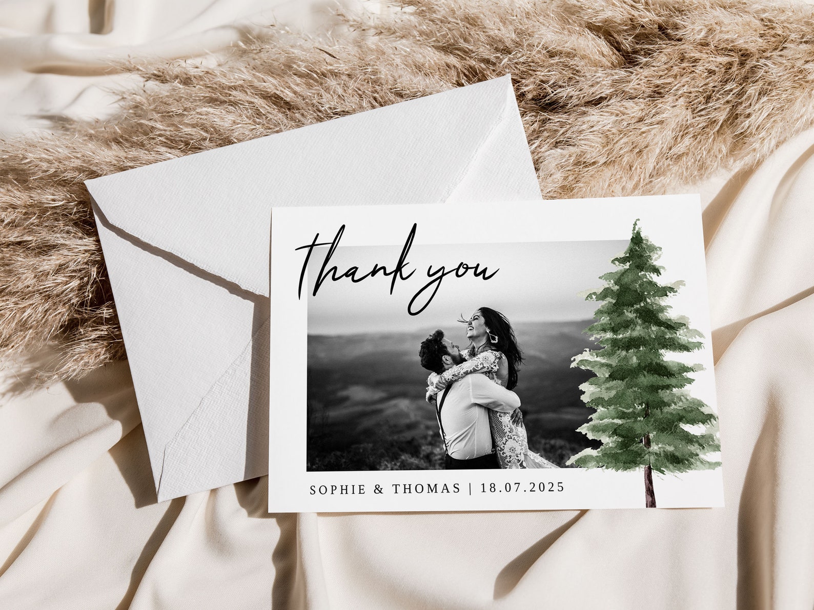 PINE TREE Thank You Card With Photo Printable Template - Etsy
