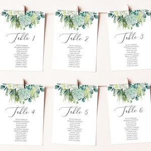 SUCCULENT | Wedding Seating Chart Cards Template, Printable, Digital ...