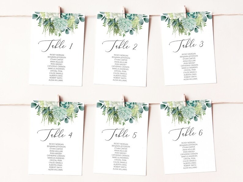 SUCCULENT Wedding Seating Chart Cards Template Printable | Etsy