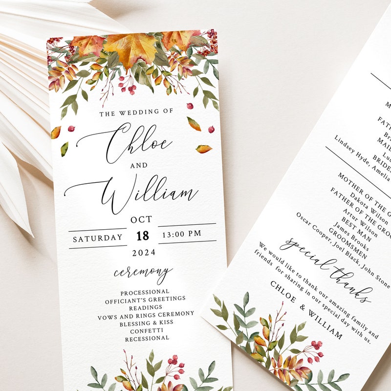 Fall Wedding Program - Etsy