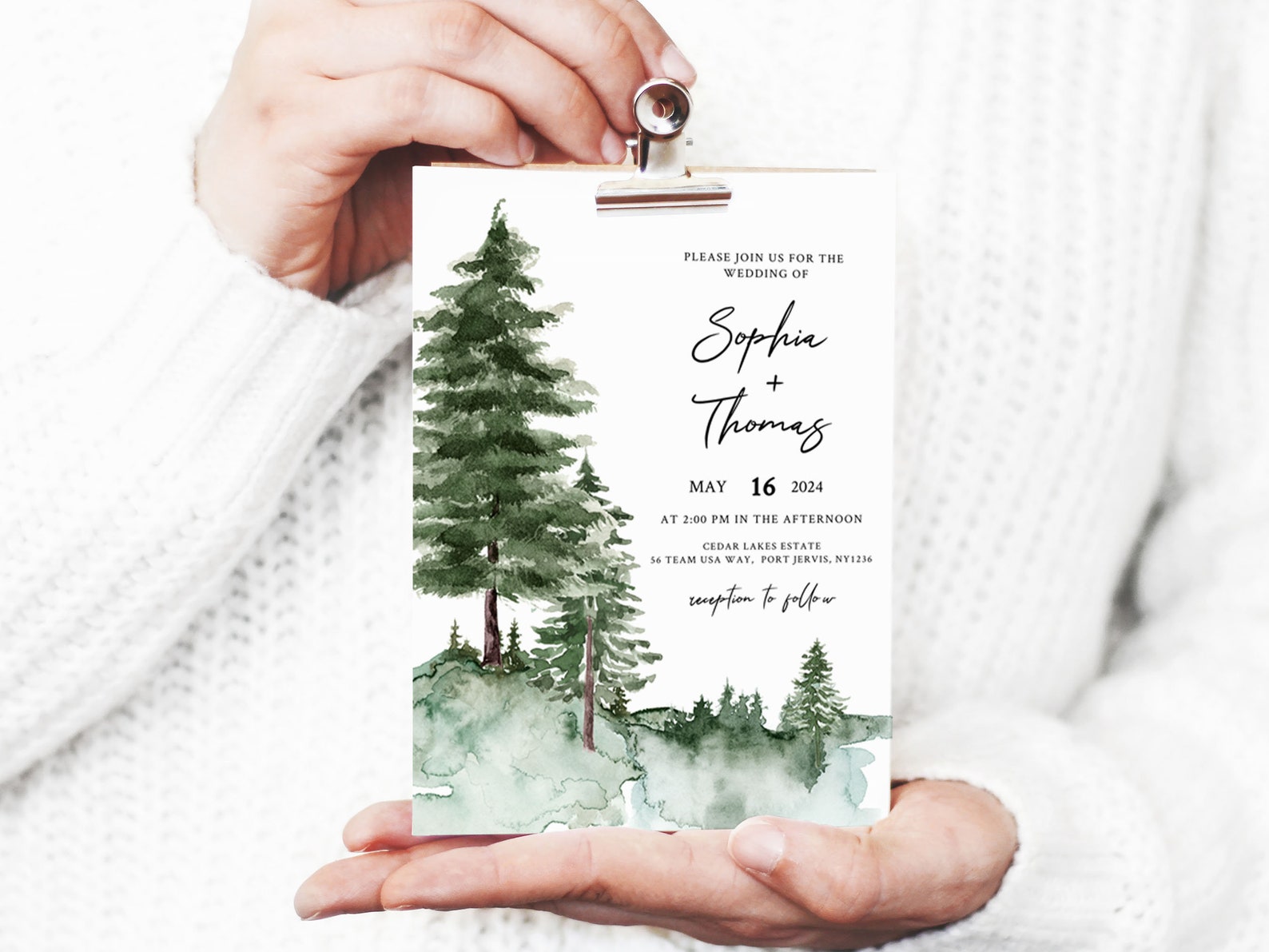 PINE TREE Wedding Invitation Template With Photo Printable - Etsy