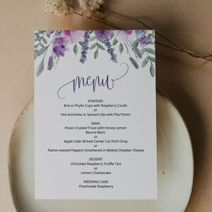 PURPLE Menu Card Template Printable Wedding Décor, Digital Download - Etsy