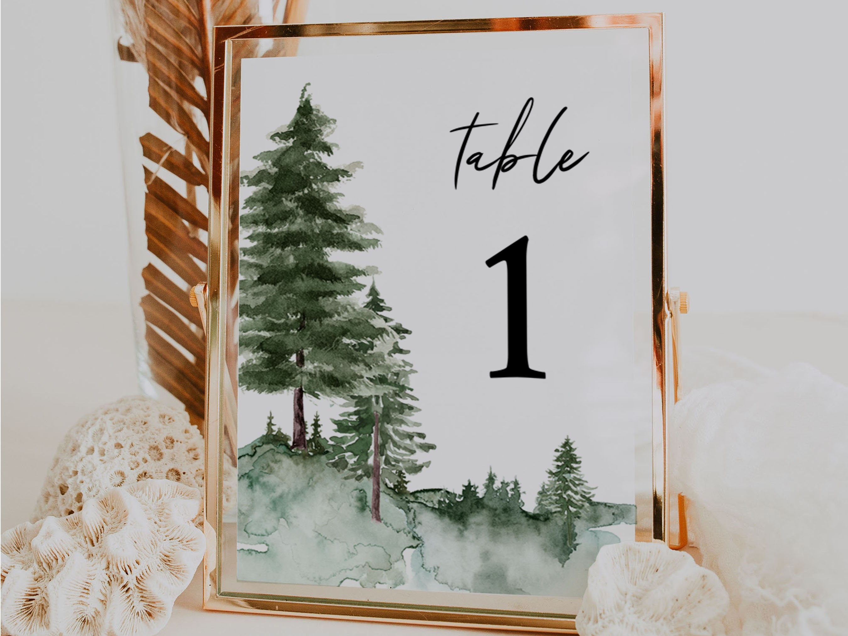 PINE TREE | Wedding Table Numbers Template, Printable, Green Forest ...