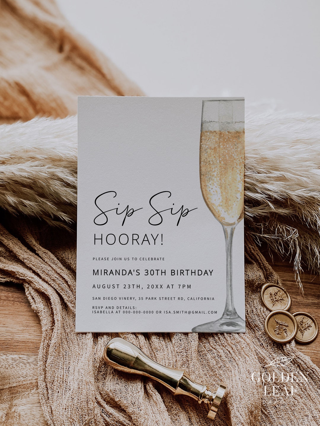 CHAMPAGNE | Birthday Invitation Template, Printable, Sip Sip Hooray ...