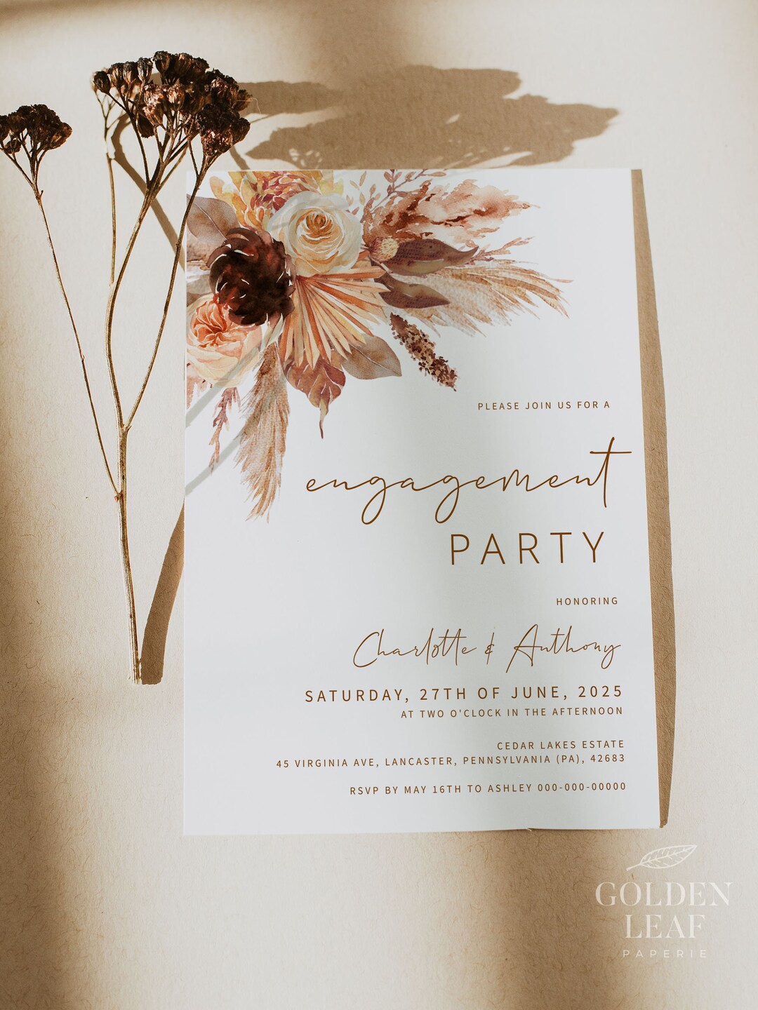 TERRACOTA / Plantilla de invitación a fiesta de compromiso, imprimible ...