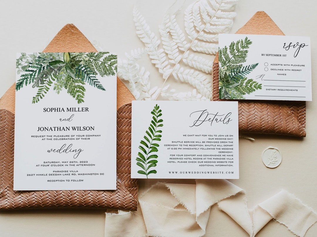 FERN | Wedding Invitation Set Template, Printable, Forest Greenery ...