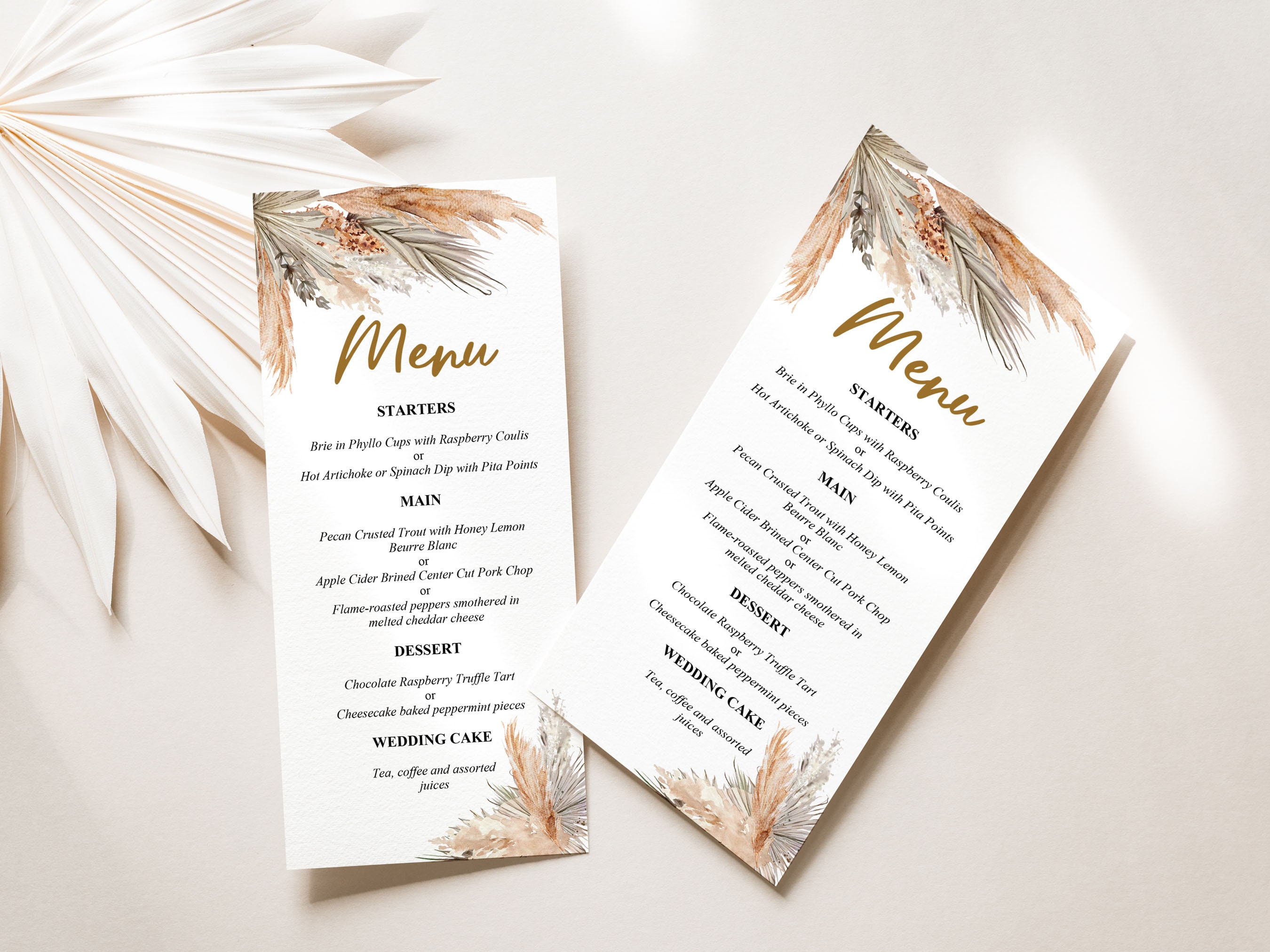 PAMPAS GRASS Menu Cards Printable Template Boho Themed | Etsy