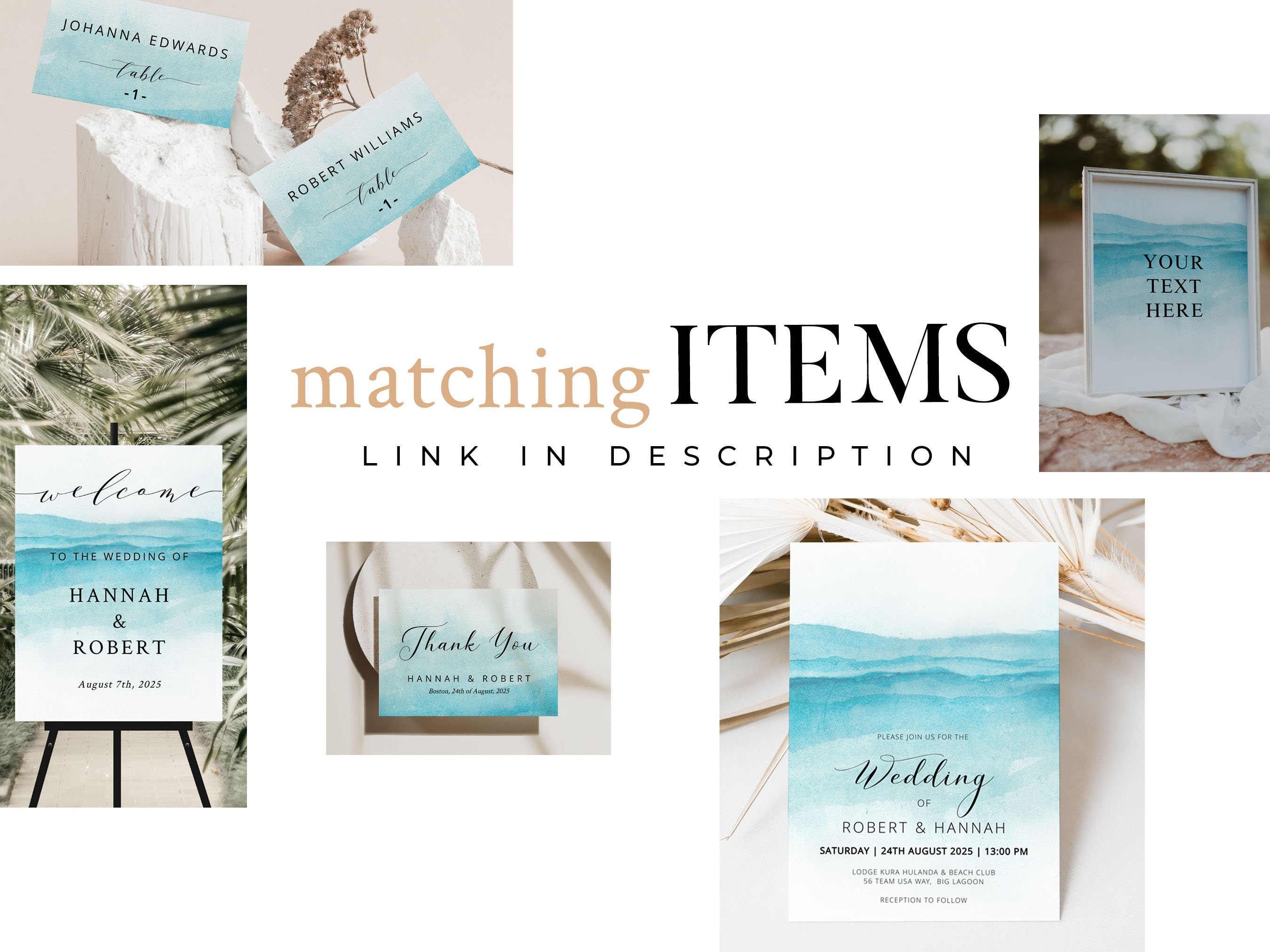 BEACH | Custom Sign, Printable Template, Blue Ocean Signs, Digital ...