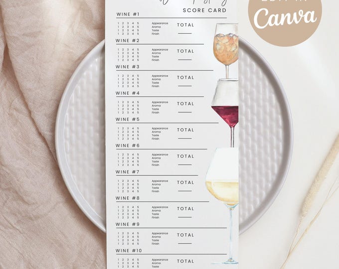 Wine Tasting Card, Wine Tasting Score Card, Wine Tasting Notes ...