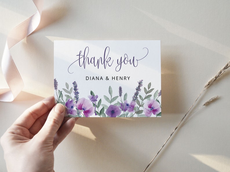 PURPLE Thank You Card Template Printable Lavender Note | Etsy