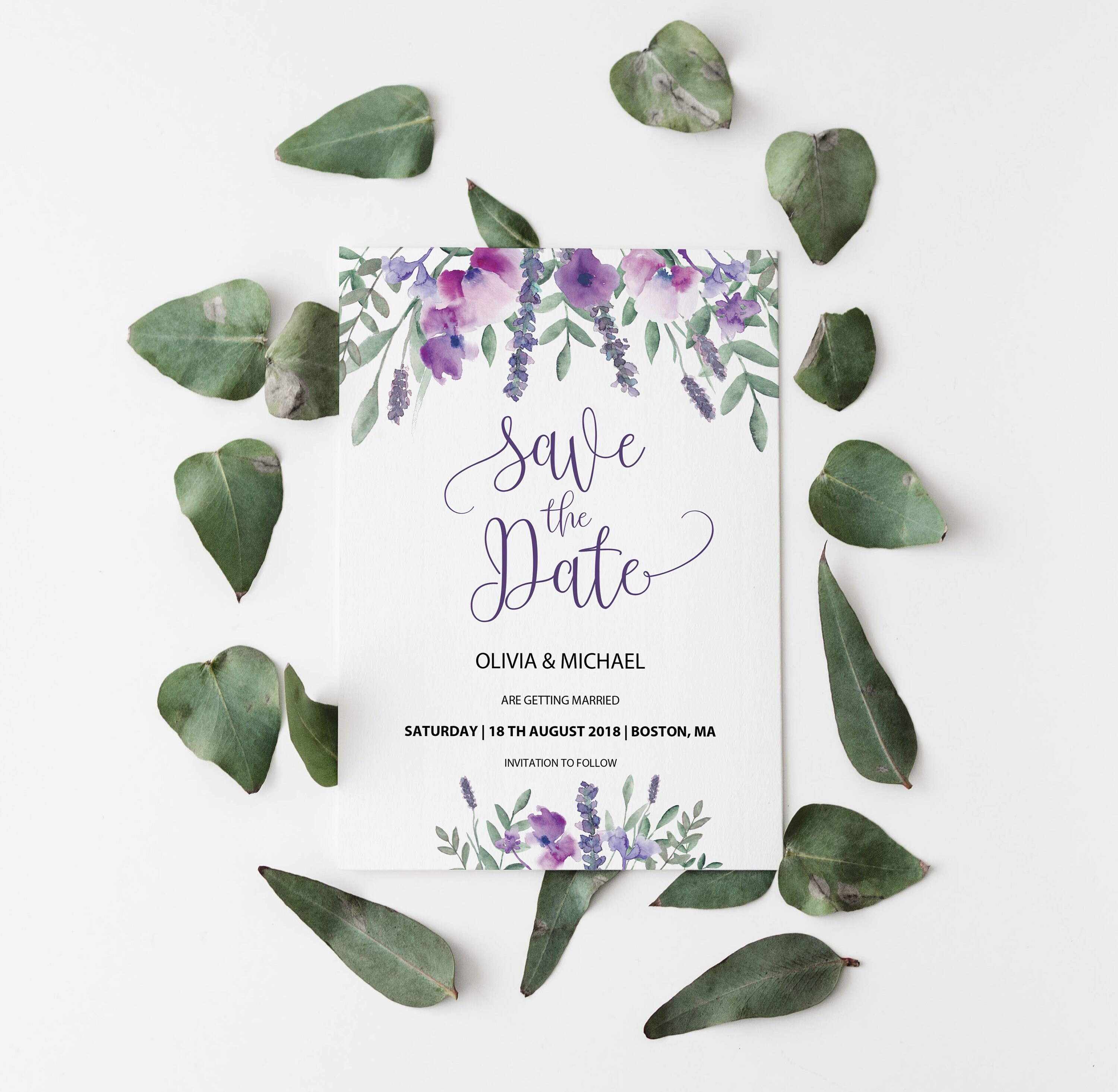 PURPLE Save the Date Template Printable Lavender | Etsy