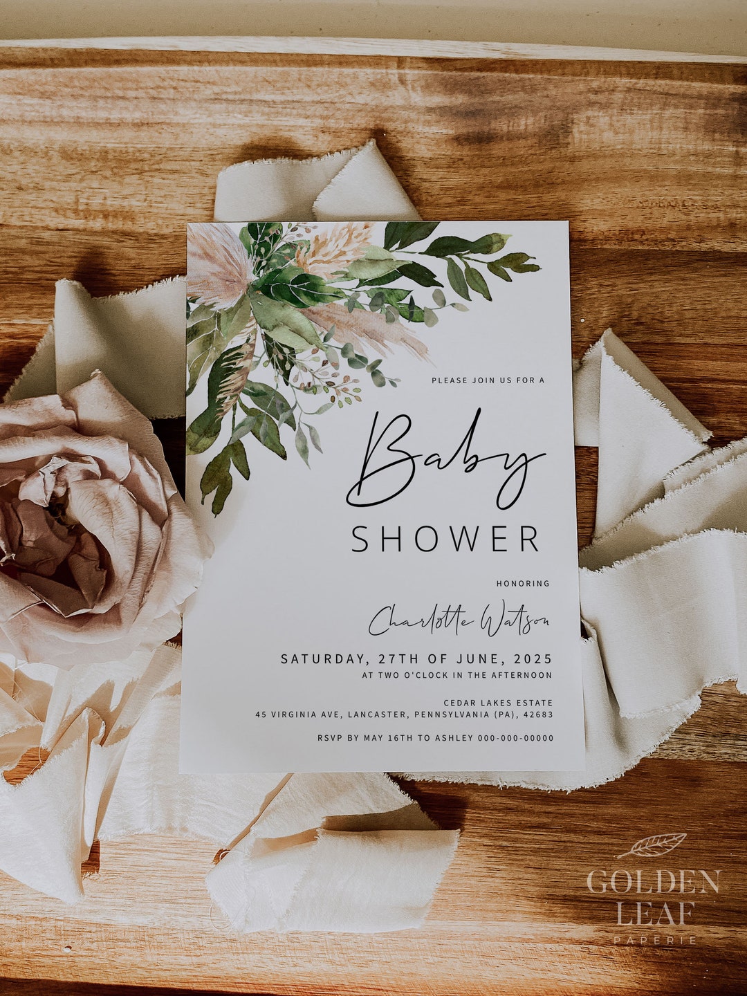 GREENERY Baby Shower Invitation, Printable Template, Gender Neutral ...