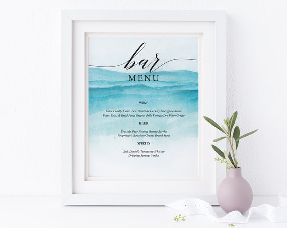 BEACH Bar Sign Printable Drinks Menu Template INSTANT | Etsy