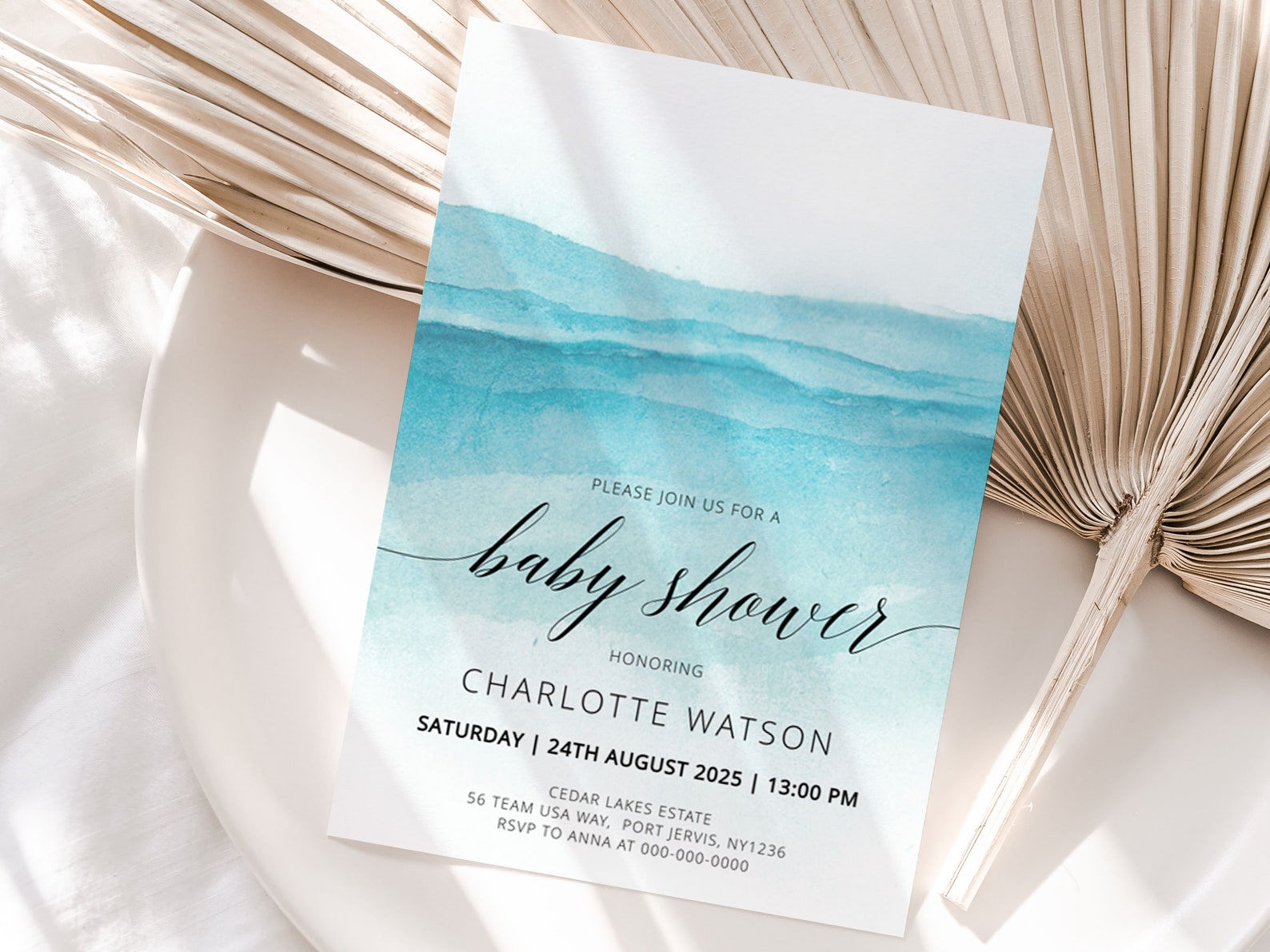 BEACH | Baby Shower Invitation, Printable Template, Nautical Boy Baby ...