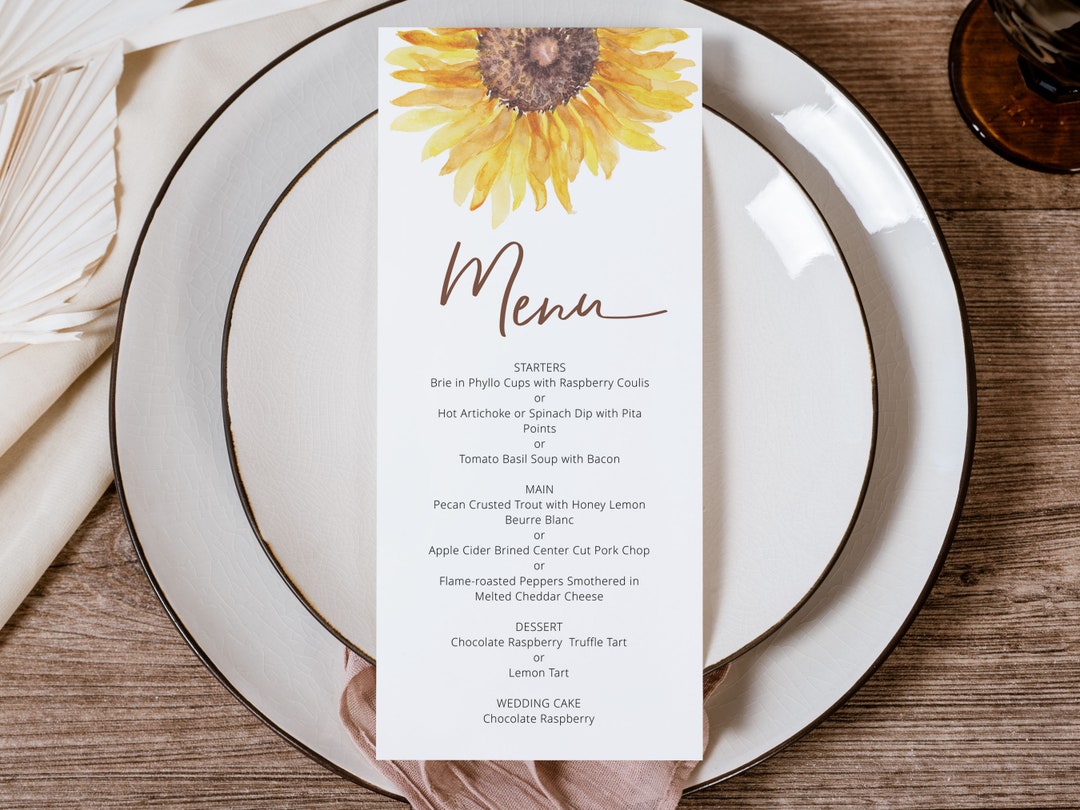 SUNFLOWER | Menu Printable Template, Wedding Décor, Digital Download - Etsy
