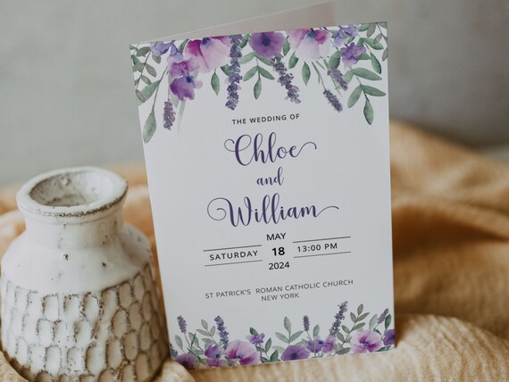 PURPLE Wedding Program Booklet Template Printable Lavender | Etsy