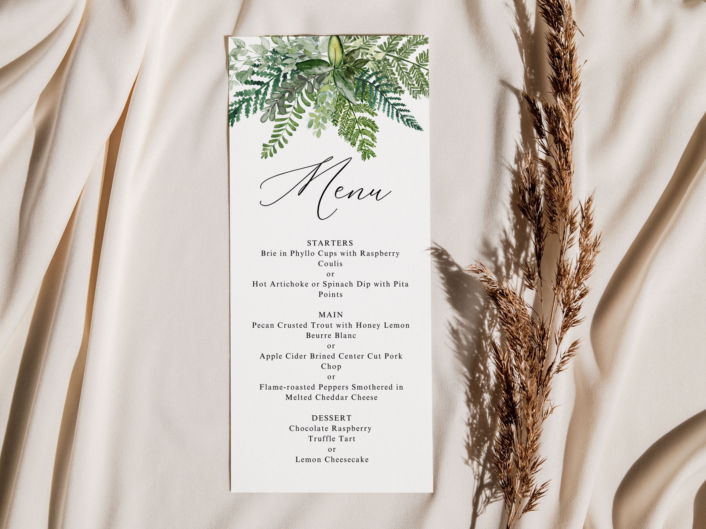 FERN | Menu Cards, Printable Template, Forest Greenery, Digital ...