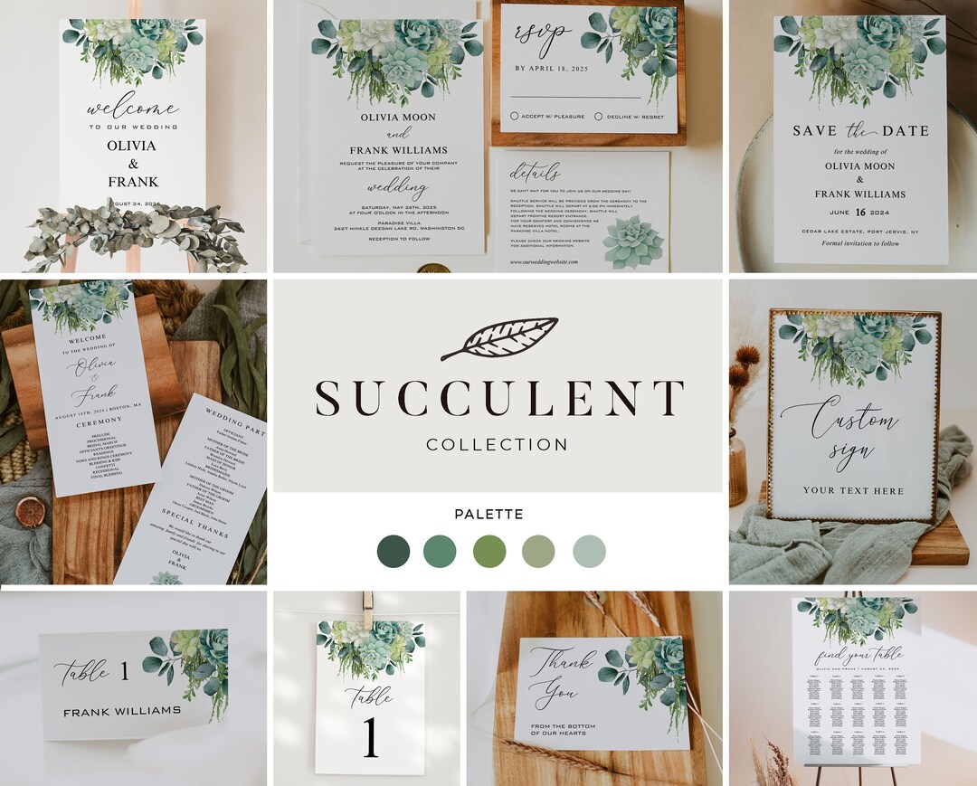 SUCCULENT | Wedding Template Suite, Complete Boho Greenery Décor Set ...