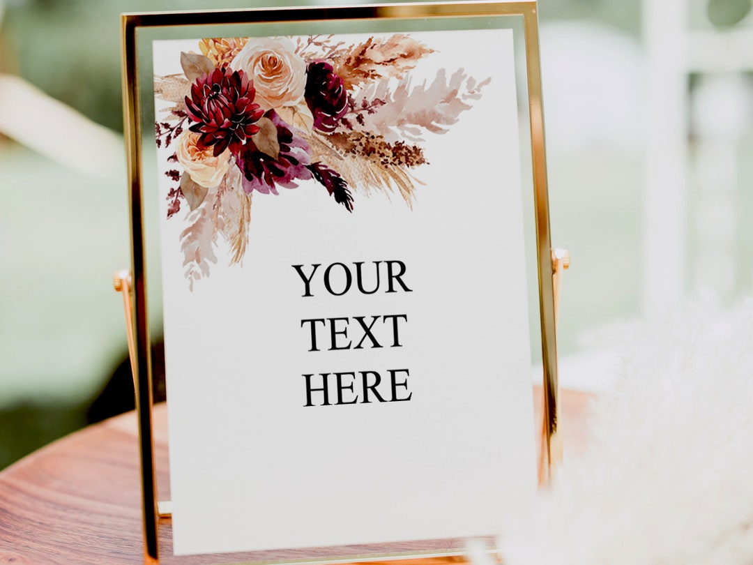 BURGUNDY | Wedding Sign Template, Custom Sign Printable, Boho Floral ...