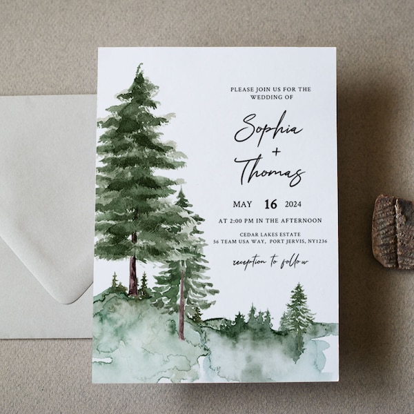 Pine Tree Invitation - Etsy