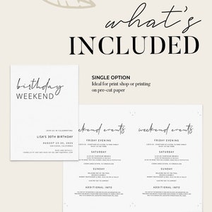 MINIMALIST | Birthday Weekend Itinerary and Invitation, Printable ...