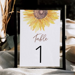 SUNFLOWER | Table Numbers, Printable Template, Wedding Table Numbers ...